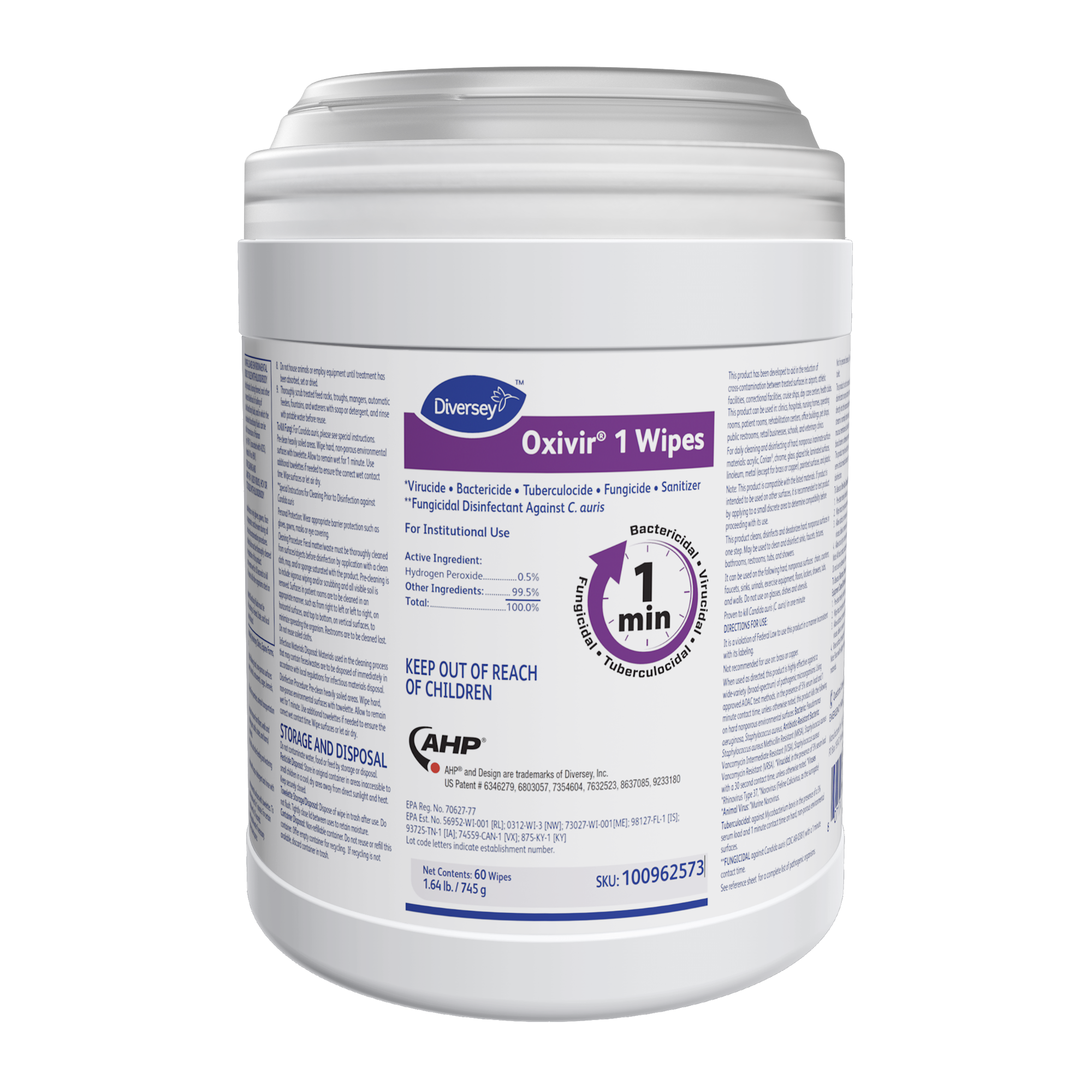 Diversey Oxivir 1 One Minute Disinfecting and Sanitizing Cleaning Wipes ...