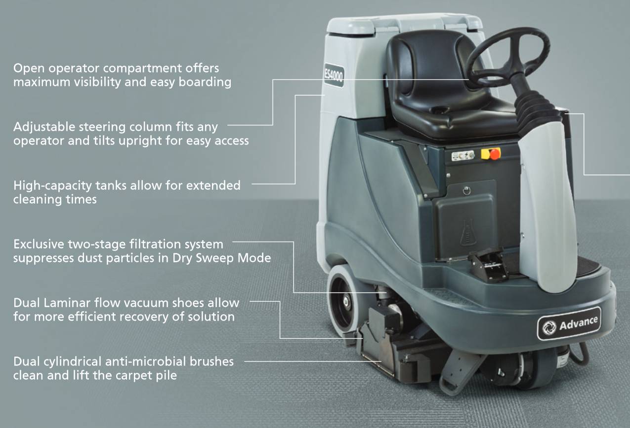 Advance ES4000 Wet Acid Battery Riding Carpet Extractor with Dry Vacuum ...