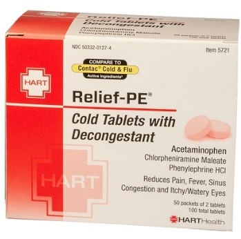 Hart Health Relief-PE Cold Tablets with Decongestant - 50 packs of 2 ...